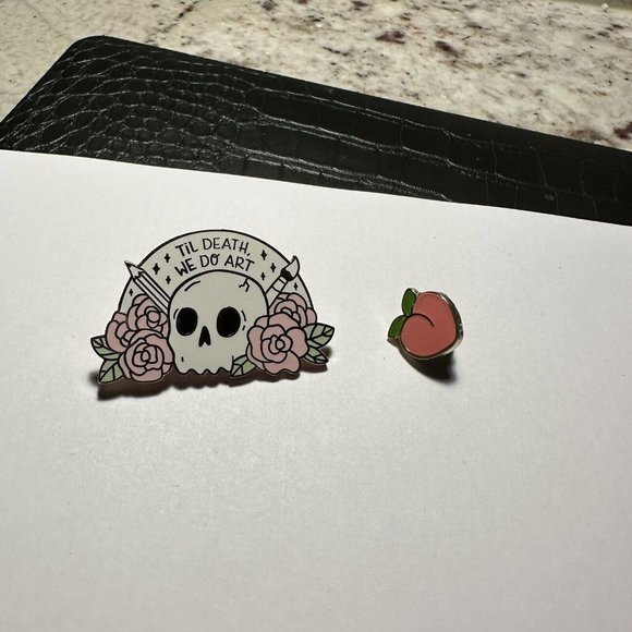 Other | Lot Of 2 Enamel Tack Pins Pink Gold Tone Till Death We Do Art ...